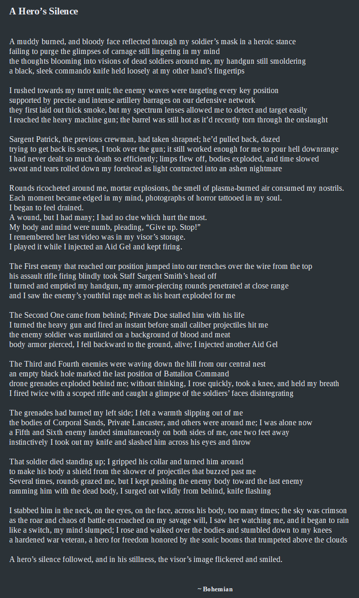 A Hero’s Silence. A muddy burned, and bloody face… | by Bohemian ...
