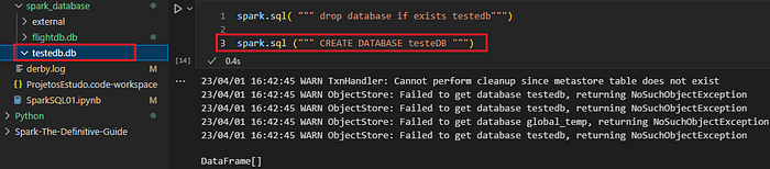 Creating a database with SQL in Spark.