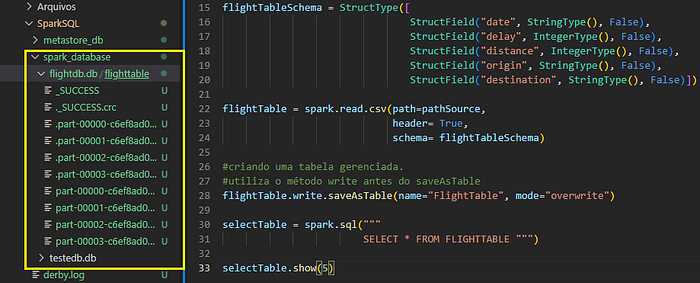 Filing the previous process, creating the table in the Spark DW.