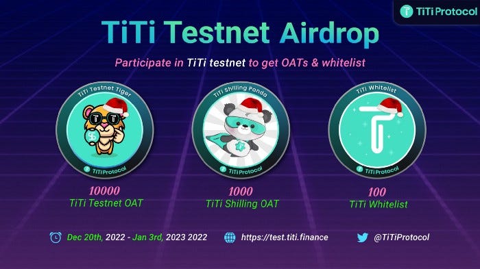 TiTi Testnet Airdrop round #2. TiTi Protocol에서 12월 20일 기준으로 Testnet ...