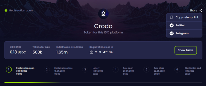 IDO on Crodo platform! Registration! 2 days left! | by Yana Sakovets | Medium
