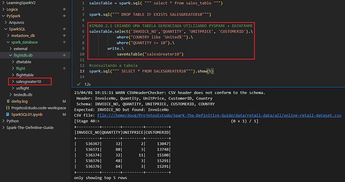 Creating a managed table with PySpark.