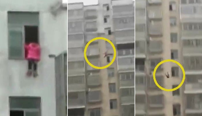 Woman Jumping Off Building