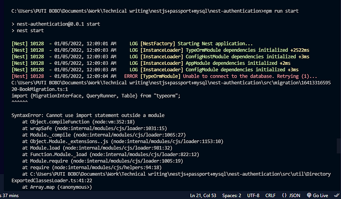 Cannot use import statement outside a module- NestJs + TypeORM ...