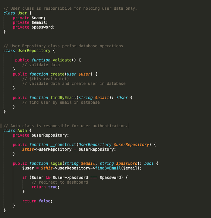 Single Responsibility Principle(SRP) example using PHP. | by Omo Junior | Medium