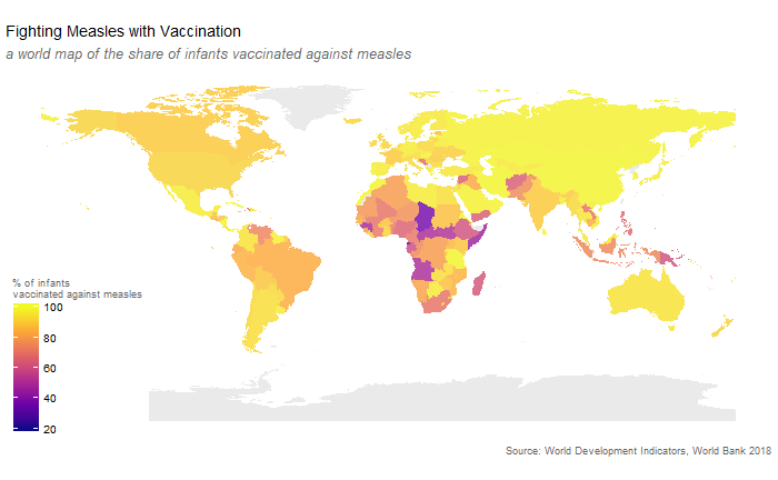 Choropleth Map of World Measles Vaccinations with ggplot2 | by Wenjun ...