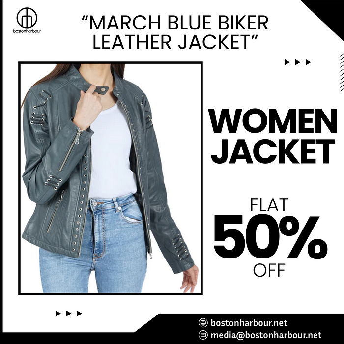 Woman’s Blue Leather Jacket at a Flat 50% Off — Unleashing Fashion ...