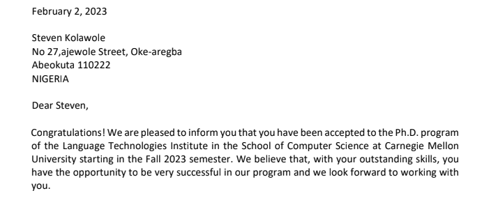 Cmu Graduate School Acceptance Letter Format Accelerated Master's