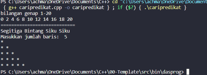 Menampilkan bilangan genap 0–20 dan pola segitiga siku-siku ...