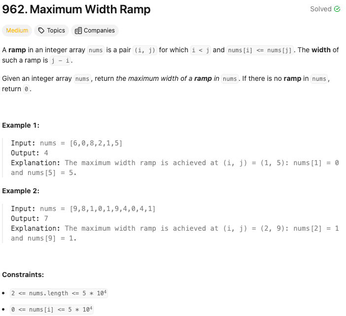 [Day 19 of 100] Maximum Width Ramp | by Welt | Medium