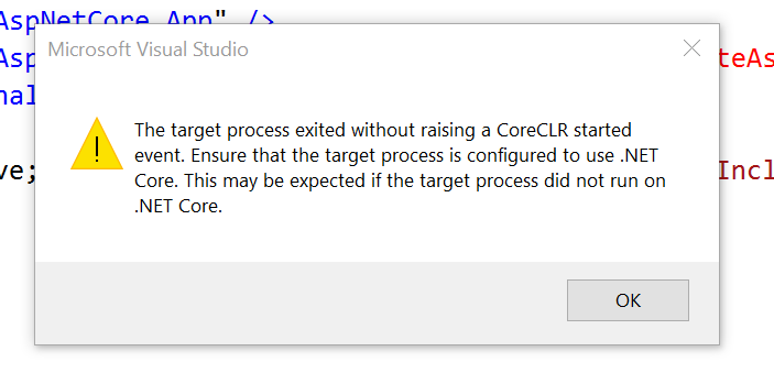 Quickfix: The target process exited without raising CoreCLR started event (.Net Core) - Wouter ...