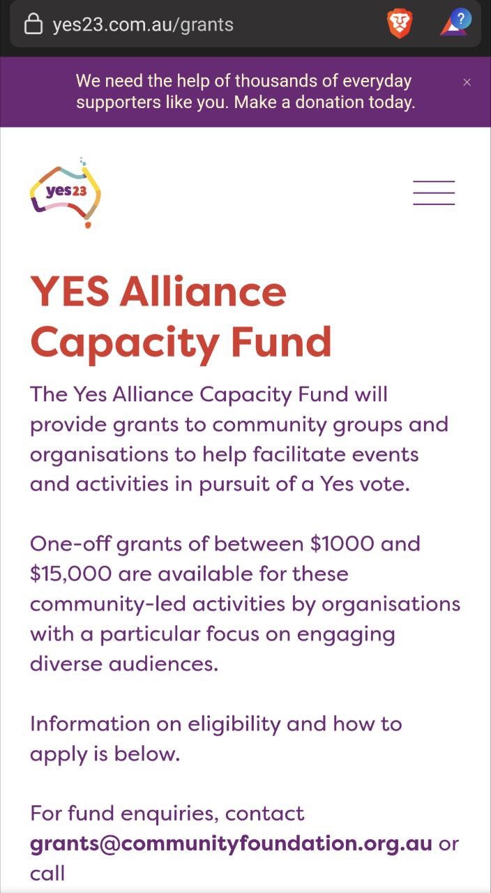 The Yes campaign is giving grants to community groups to support the ...