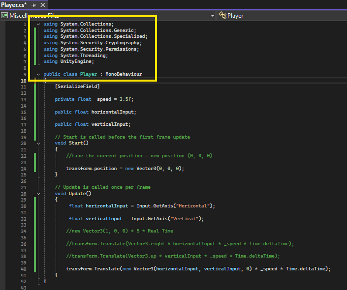 Simple Player Movement in Unity. I finally wrote my first real C# script… | by Bobby Hunter | Medium