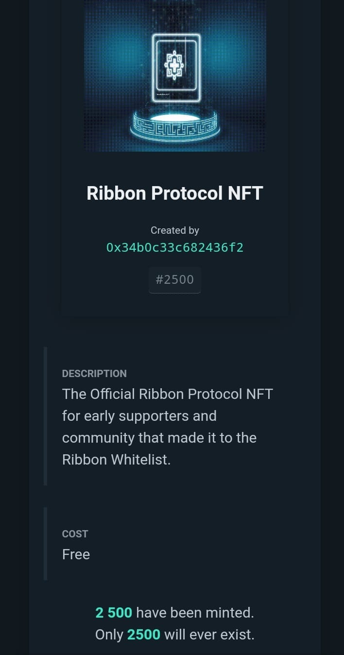 Ribbon Protocol NFT: THIS MILESTONE HAS BEEN SUCCESSFULLY PASSED!!! - Ribbon Protocol - Medium