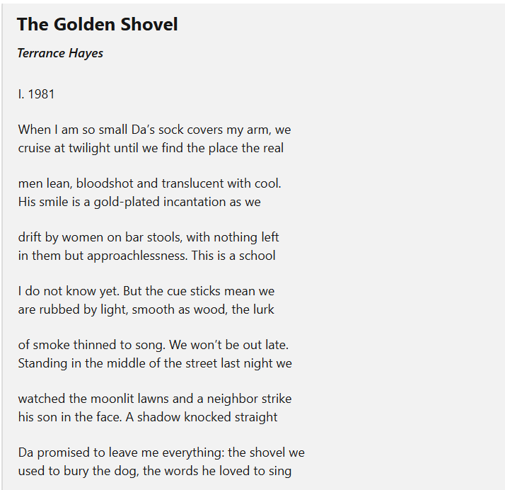 Mining Stanzas for Gold : The Golden Shovel Form | by Joey Scribbles ...