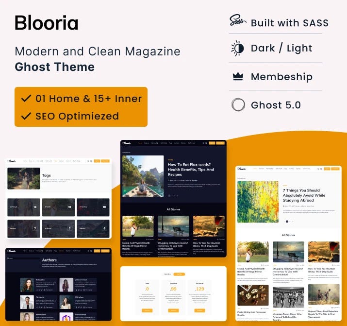 Blooria — Modern and Clean Magazine Blog Ghost Theme | by Electronthemes | Medium