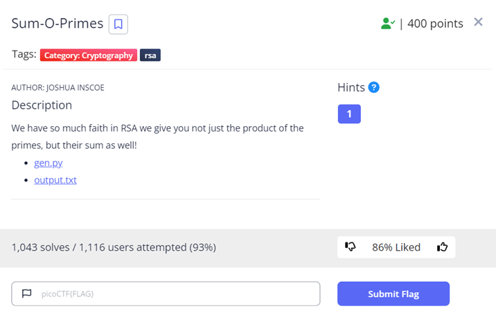 picoCTF Writeup — Sum O Primes. Sum O Primes is another picoCTF… | by Angeline Callie Shielim ...