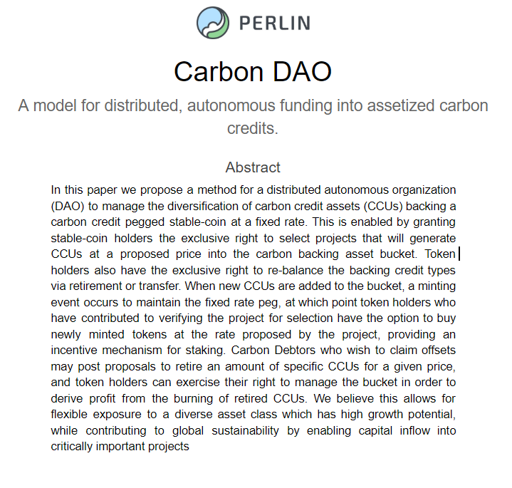 Perlin Draft Carbon DAO Whitepaper | by Darren Toh | PERL.eco | Medium