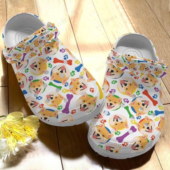 White Sole Shiba Inu Pattern Crocs Classic Clogs Shoes Bring It To Your ...