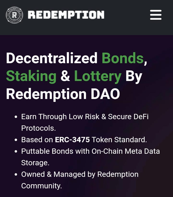 Redemption is a “community-owned income generation De-Fi project” where ...