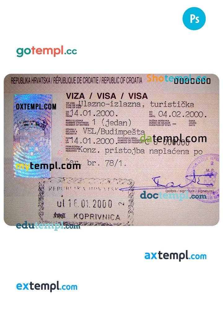 Croatia visa PSD template, completely editable, with fonts | by Datempl ...