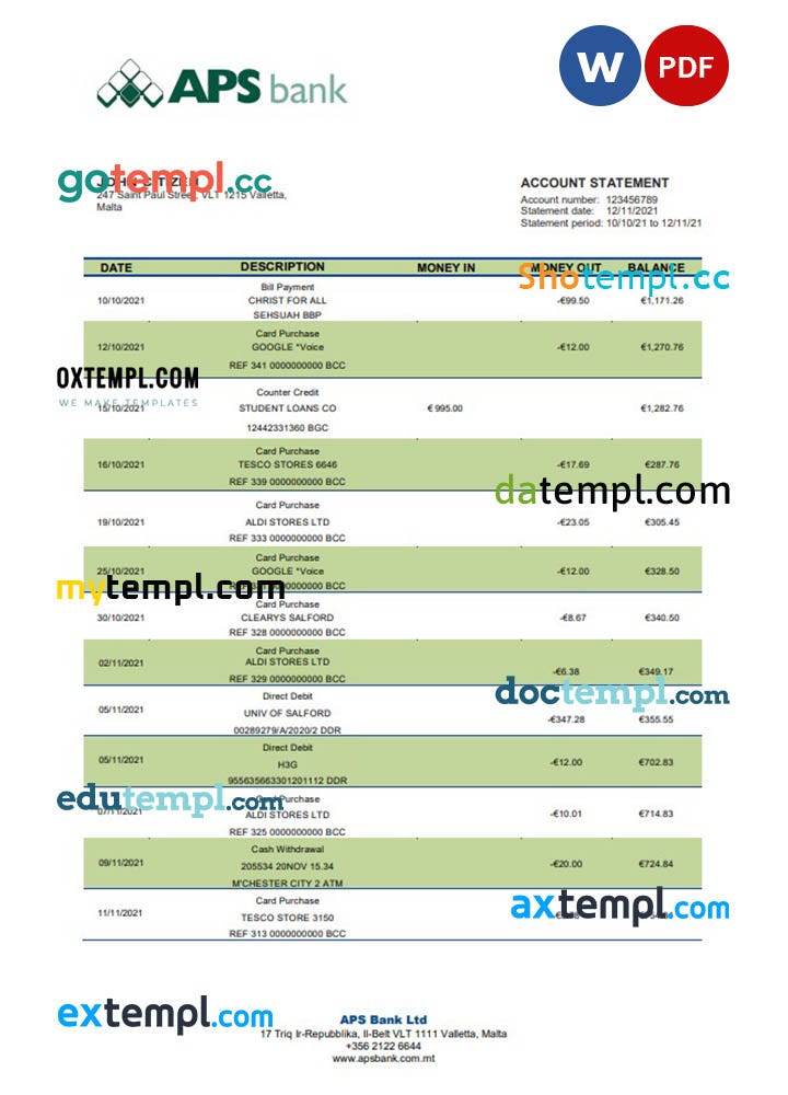 Malta APS bank statement template in Word and PDF format | by Doctempl | May, 2024 | Medium