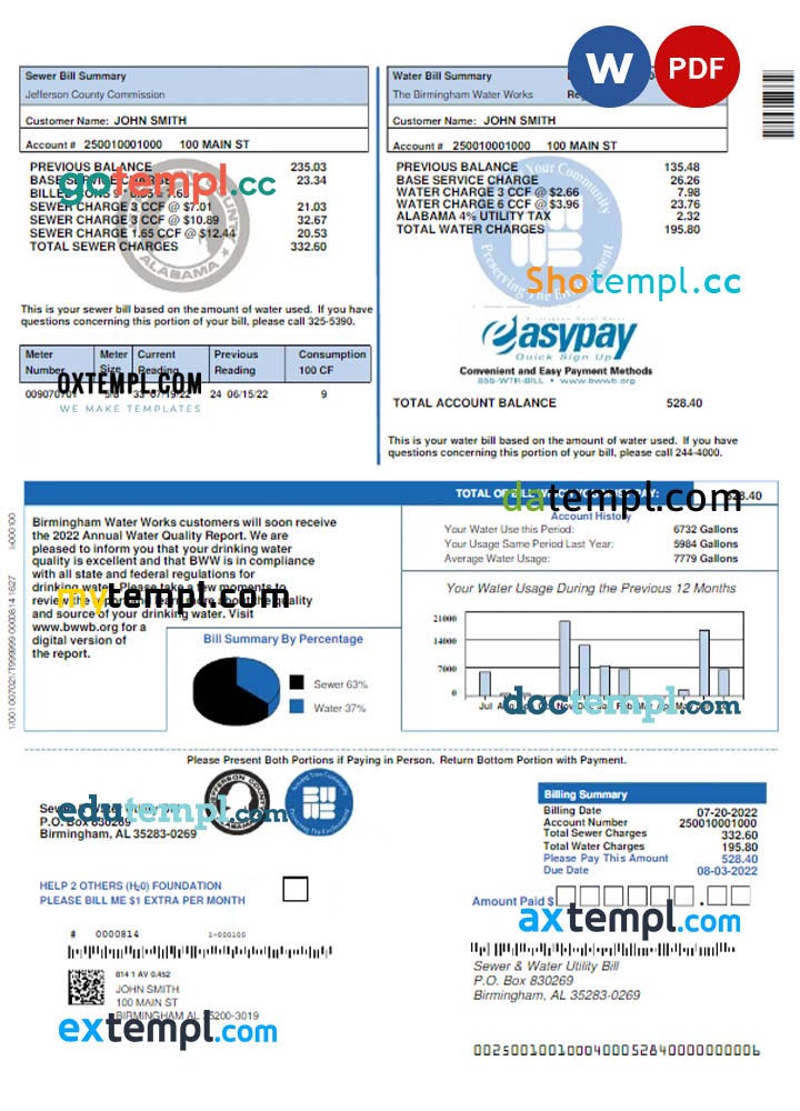 UNITED KINGDOM SEWER & WATER utility bill, PDF and Word download ...