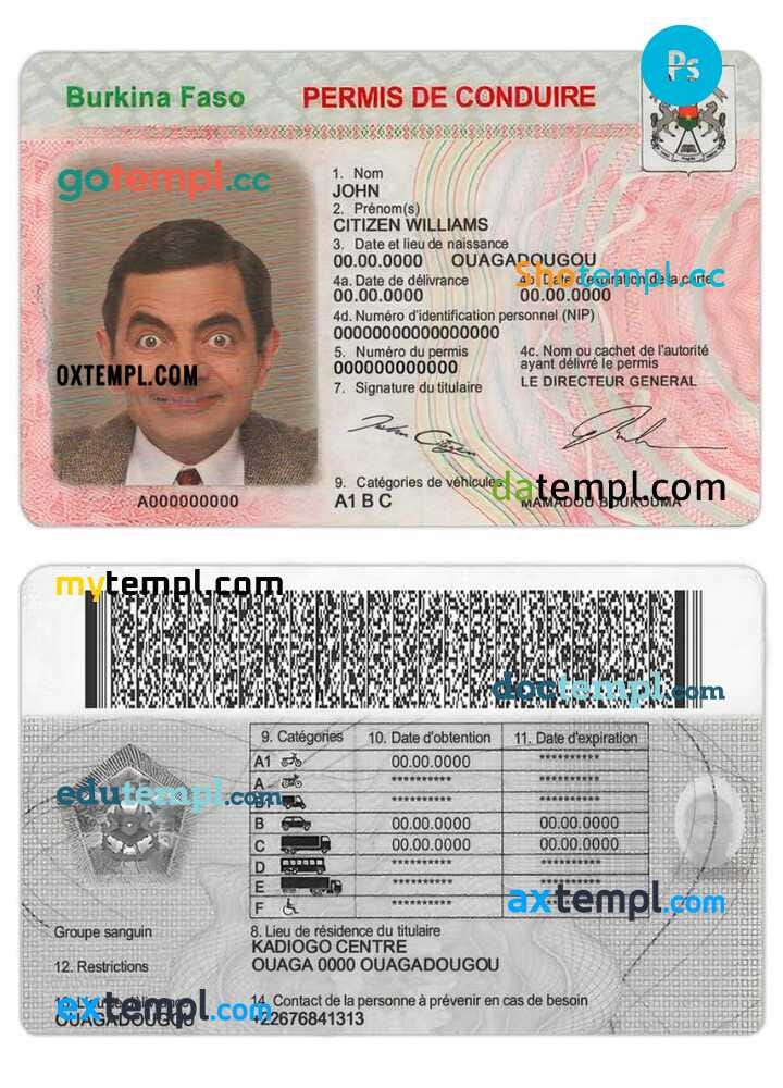 Burkina Faso driving license template in PSD format, fully editable ...