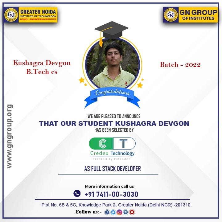 Heartiest Congratulations to Kushagra Devgon, Batch — 2022 for being ...