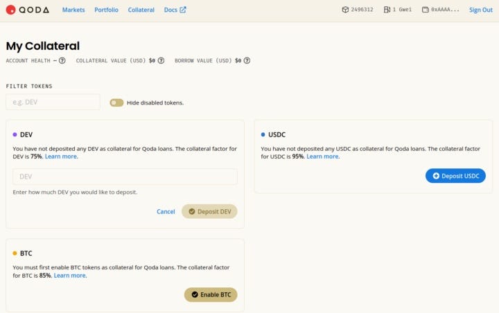 Depositing collateral on Qoda made easy | by DeFi_Debbie | Medium