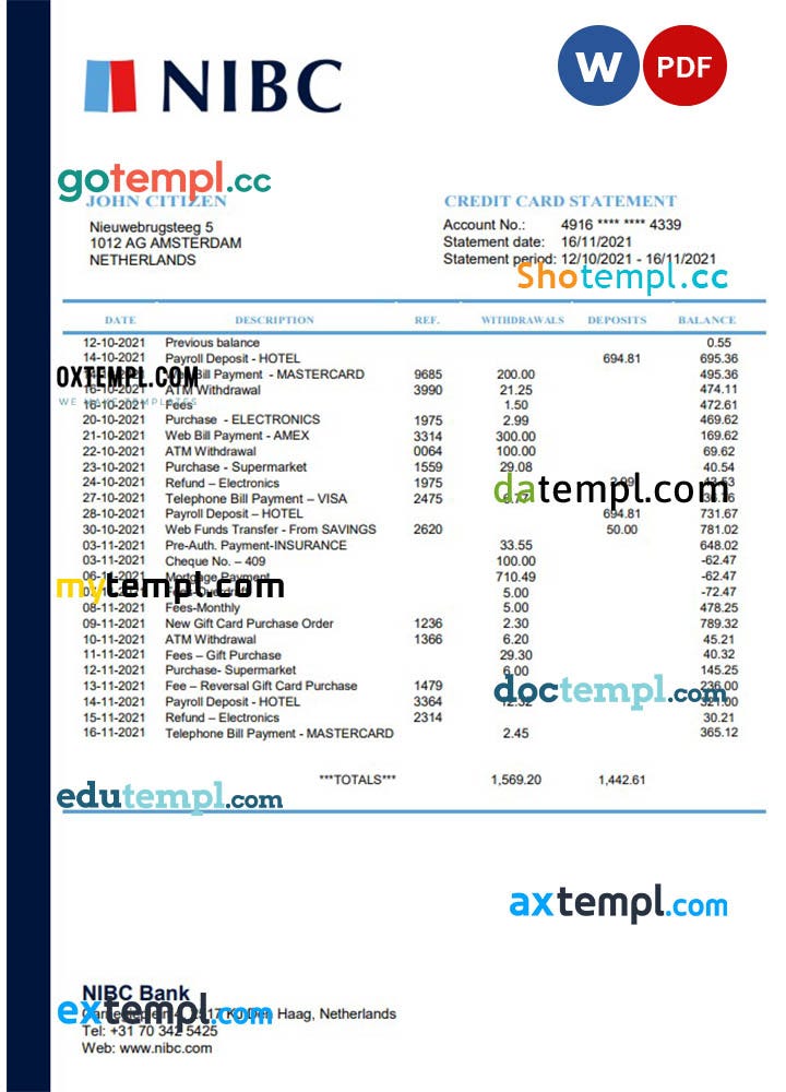 Netherlands NIBC Bank statement easy to fill template in Word and PDF format | by Doctempl | Medium