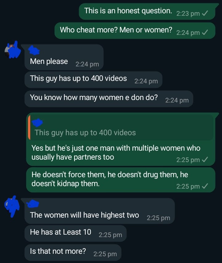 Women and Men, who cheat more?. ‘…To start chaos is easy…’ | by Àdúgbò Media | Medium