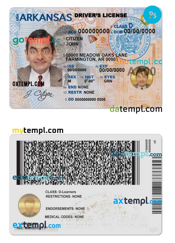 Usa Arkansas Driving License Template In Psd Format With The Fonts