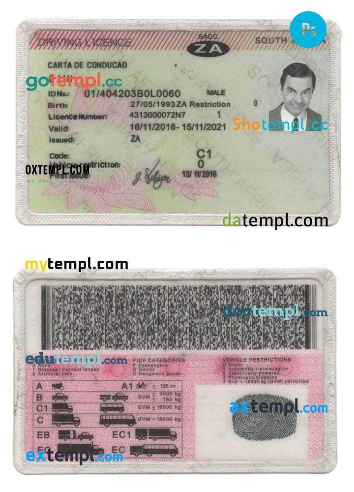South Africa driving license template in PSD format | by Driving ...