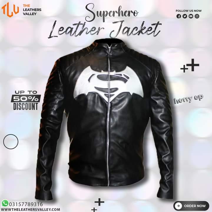 Super Bat Faux Leather Man Jacket Movie Design - theleathersvalley - Medium