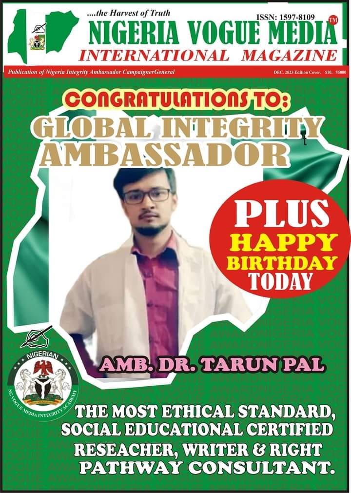 Dr. Tarun Pal Honored as Global Integrity Ambassador by Nigeria Vogue ...