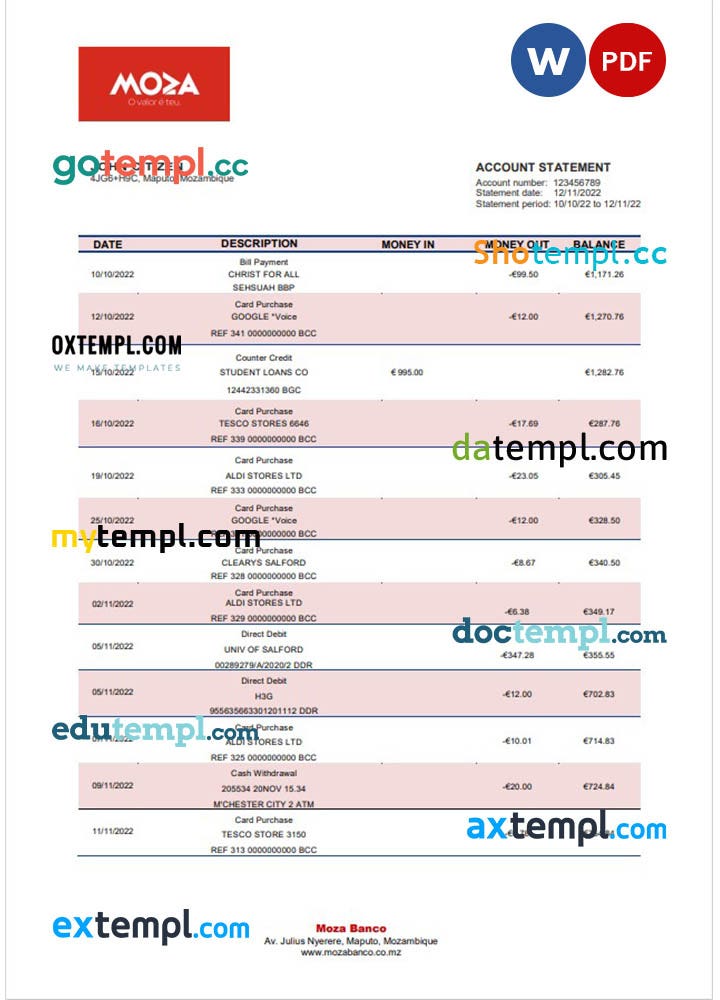 Mozambique Moza bank statement template in Word and PDF format | by Doctempl | May, 2024 | Medium