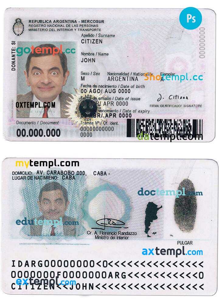 Argentina ID card template in PSD format, fully editable, with all ...