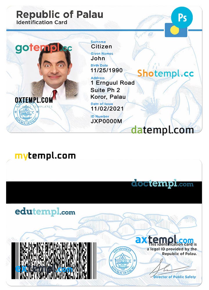 Sample Palau Id Card Psd Template Completely Editable Download By Id