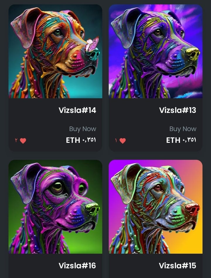 The collection features a number of colorful dog face images that are ...