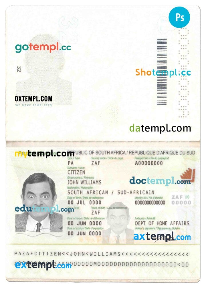 South Africa Passport Template In PSD Format Fully Editable 2009 South Africa Passport Template In PSD Format Fully Editable 2009