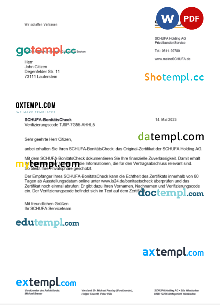 Germany Schufa utility bill, PDF and Word download template | by ...