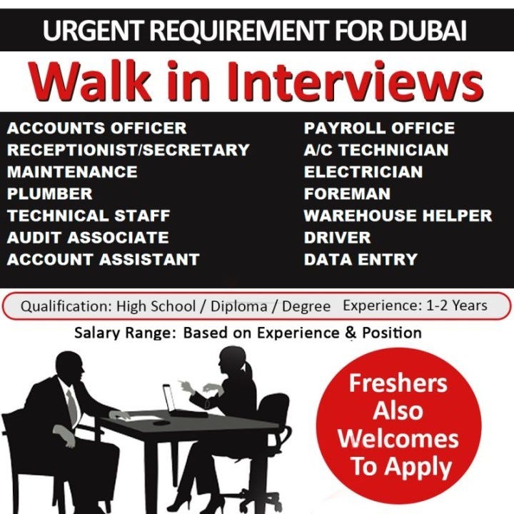 Walk in Interview in Dubai UAE, Abu Dhabi, Sharjah Today - Sarah Khan ...