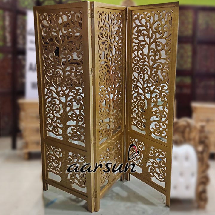 3-Panel Room Partition Gold Finish - Mansi Payaal - Medium
