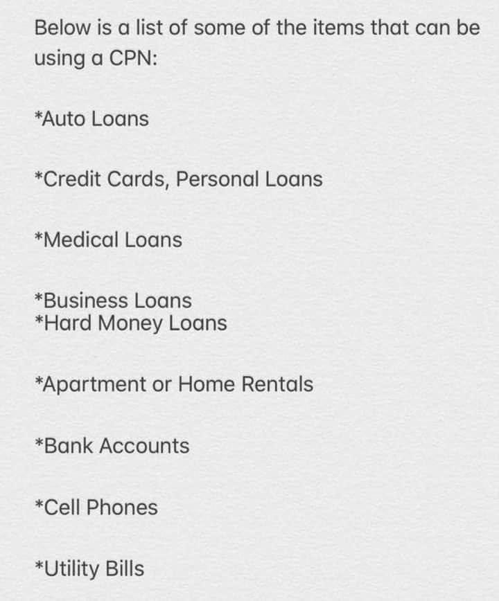 CPN numbers and what they can be used for. This is just a list of what ...
