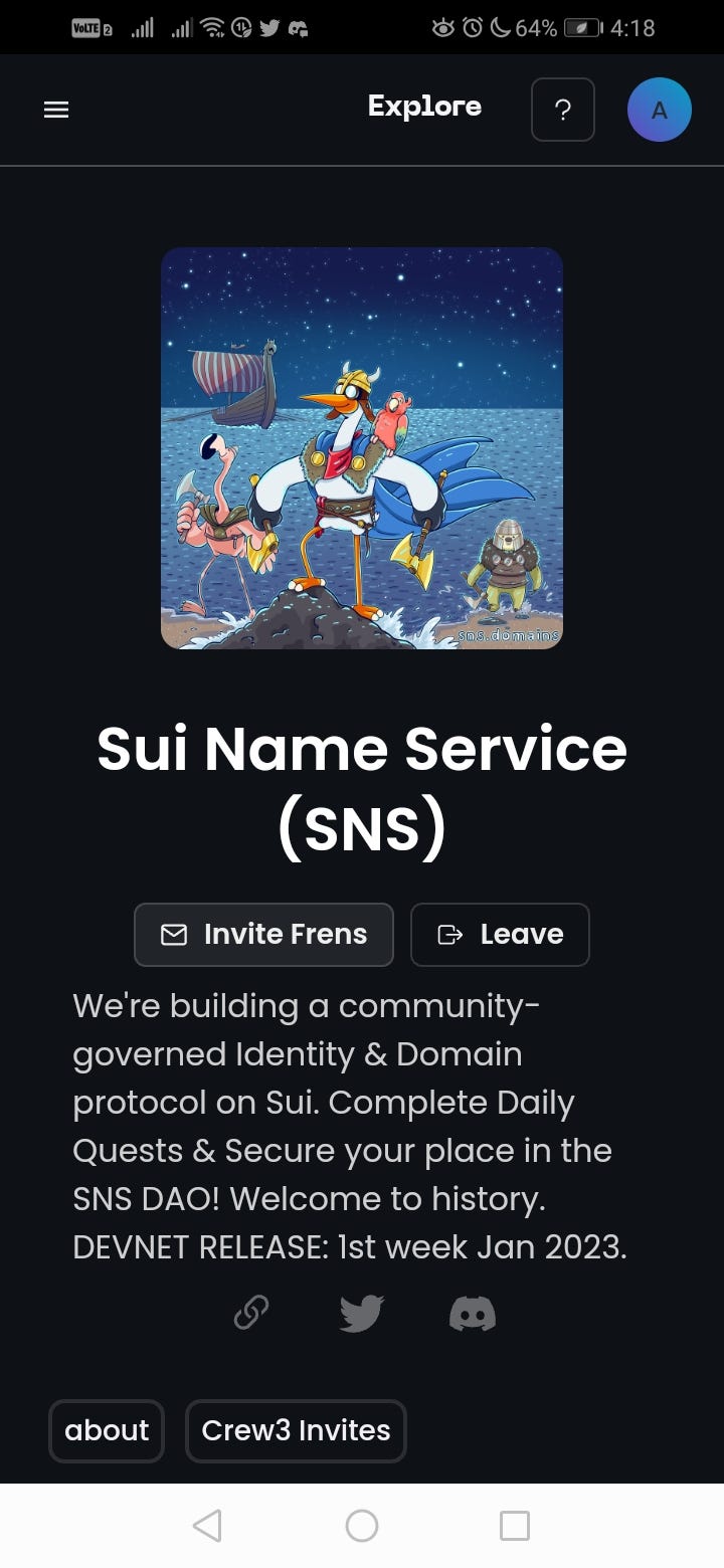 As you can see , Sui Name Service has crew3 that makes the task more easier because it was ...