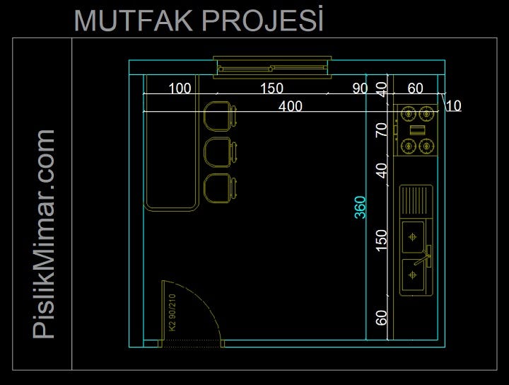 Autocad Mutfak Projesi .dwg | Pislik Mimar - Free AutoCAD Blocks ...