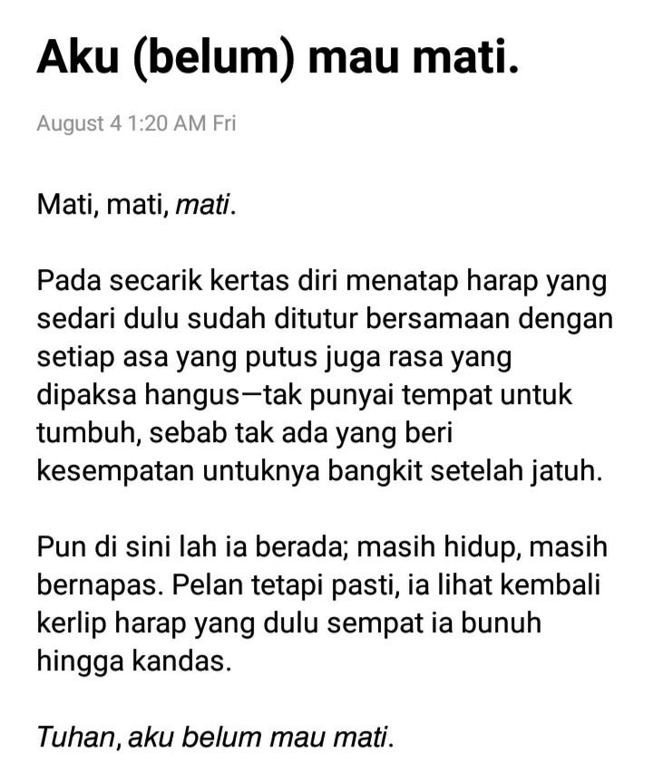 Aku belum mau mati.. Oleh Aru. | by Aru | Medium Aku belum mau mati.. Oleh Aru. | by Aru | Medium