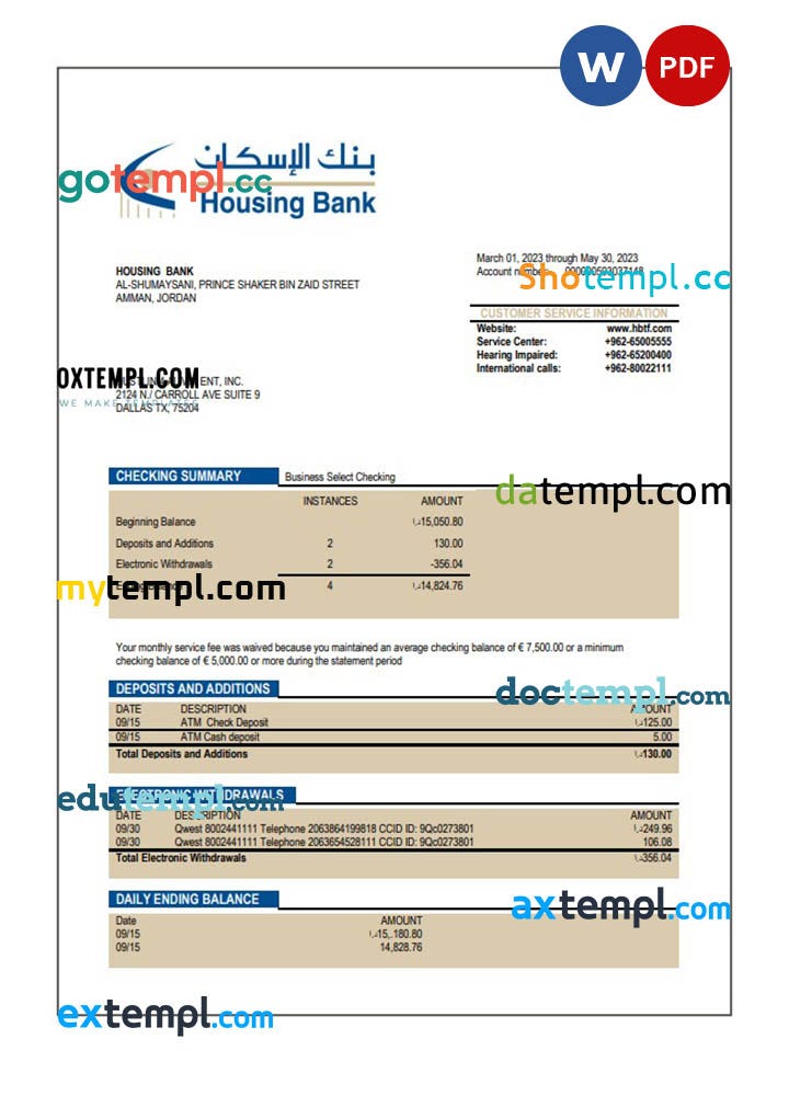 HBTF Bank firm account statement Word and PDF template download ...