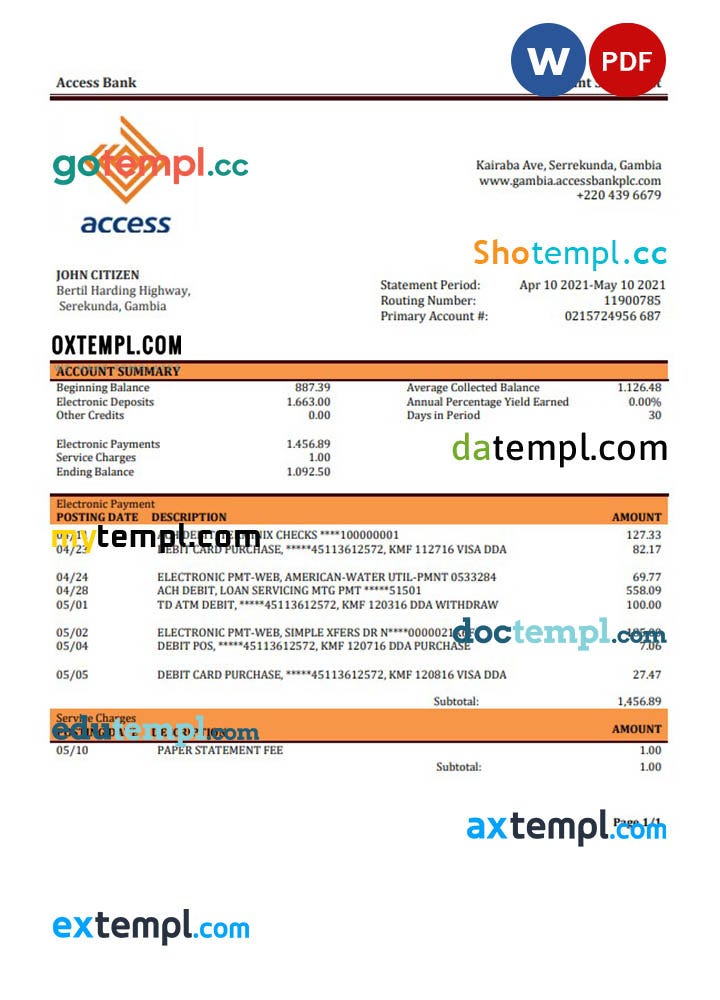 Gambia Access bank statement template in Word and PDF format | by doctempl | Medium